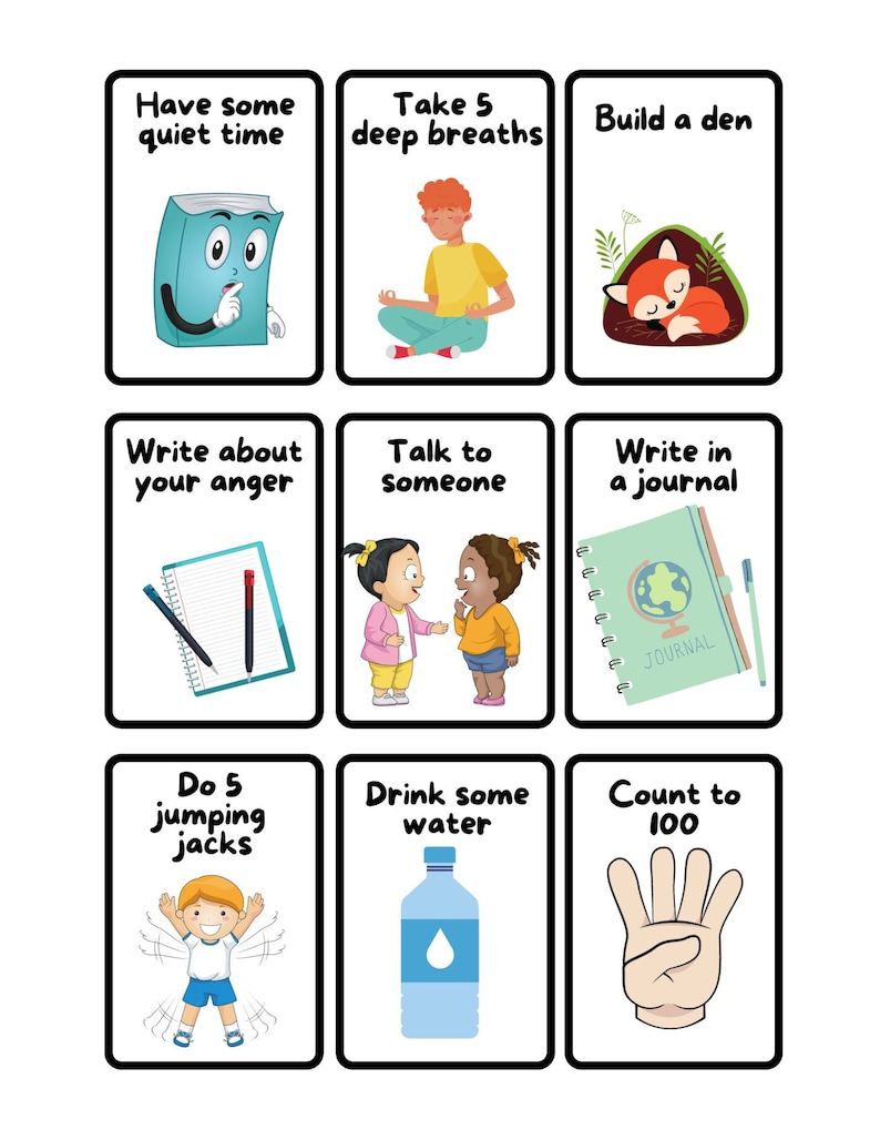 Calm Down Cards Behavior Prompts for Kids Digital Printable ADHD ...