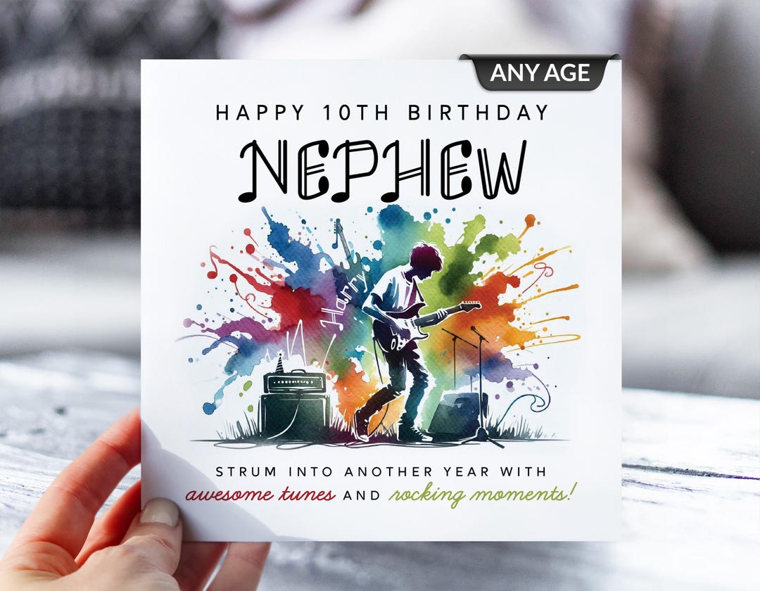 10 Year Old Rockstar Birthday Card | Nephew, Son, Brother, Grandson ...