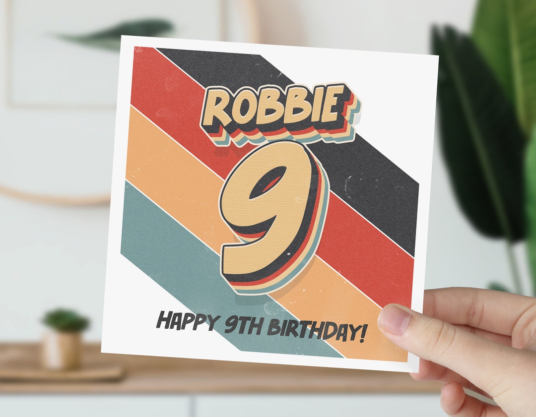 Personalised 9th Birthday Card | Retro 9th Birthday Girl, Boy | Card ...