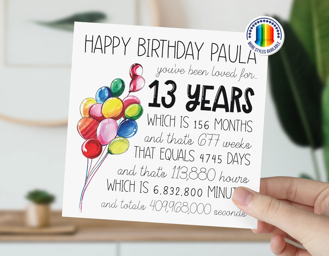 Personalised 13th Birthday Card | 13 Year Old Balloon Card | Happy 13th ...