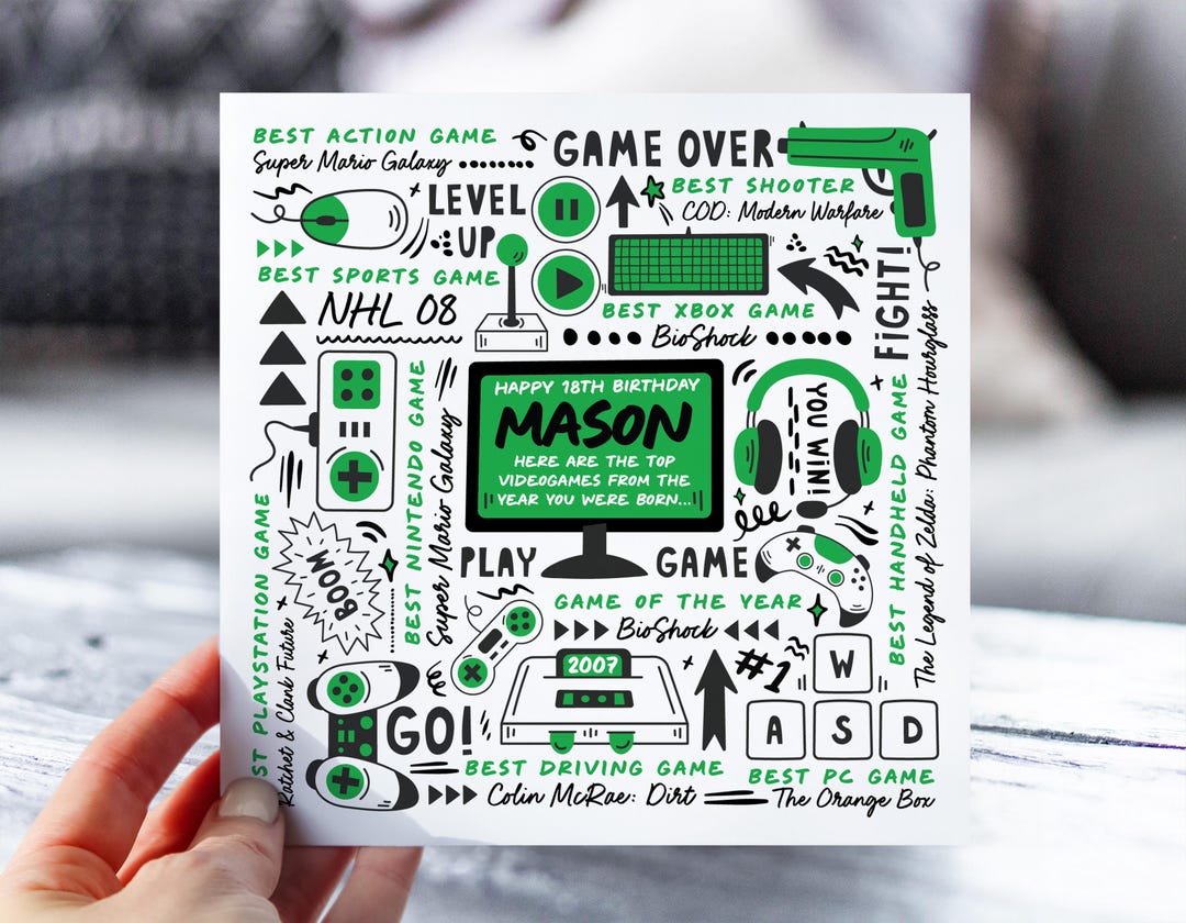18th Gaming Birthday Fact Card for Him Card for Gamer Son, Grandson ...