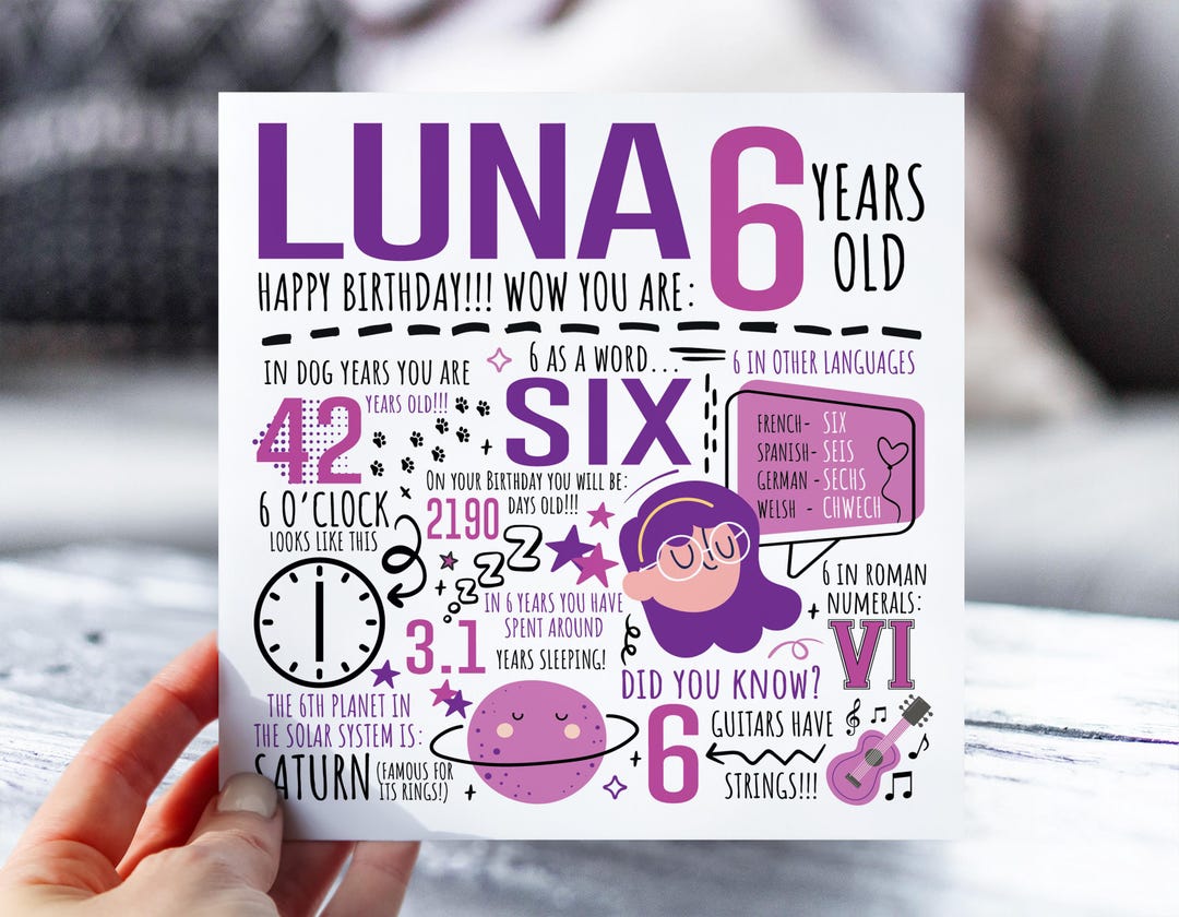 Personalised 6th Birthday Card for Girl | 6th Birthday Card for ...