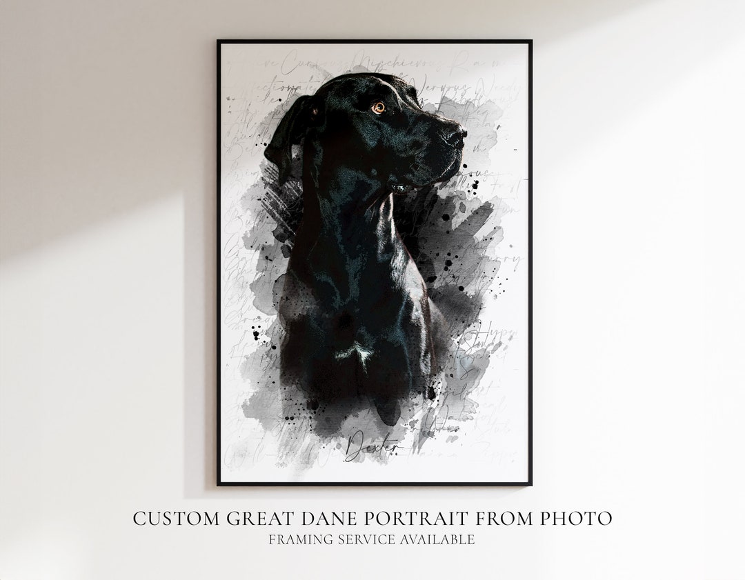 Personalised Great Dane Pet Portrait Custom Great Dane Watercolour Pet ...