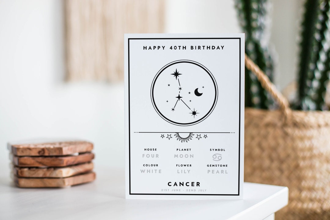 Cancer Zodiac Birthday Greetings Card Personalised Zodiac Birthday Card ...