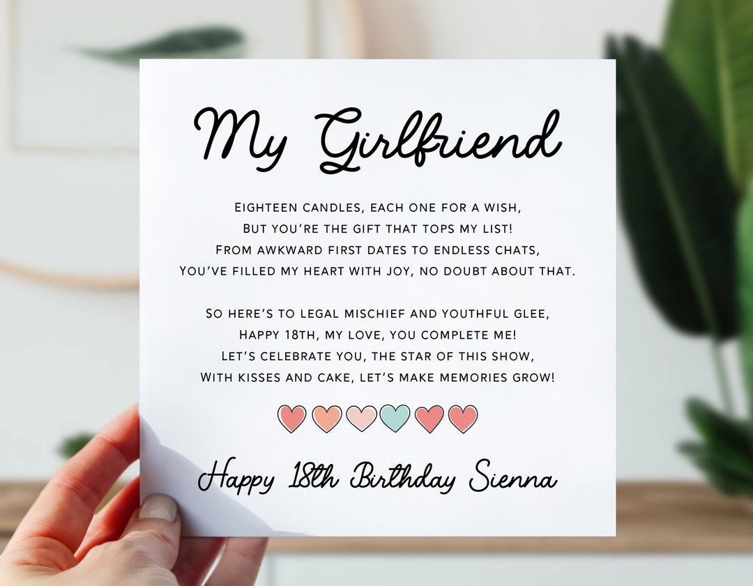 18th Birthday Card for Girlfriend | Girlfriend 18th Birthday Card | Cute Poem Card for Her ...