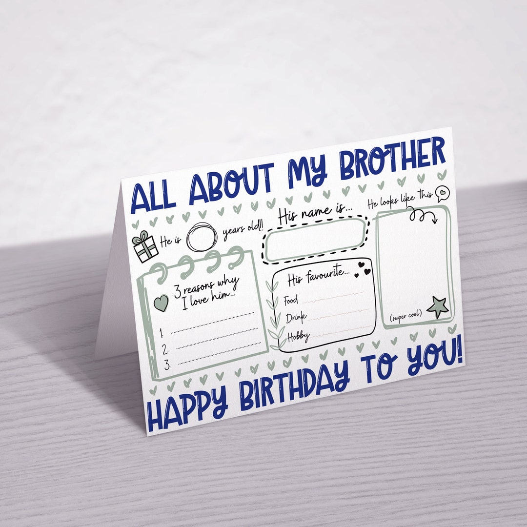 All About My Brother Personalised Birthday Card Fill in the Blanks Card ...
