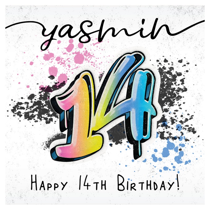 Personalised 14th Graffiti Birthday Card 14th Birthday Girl - Etsy