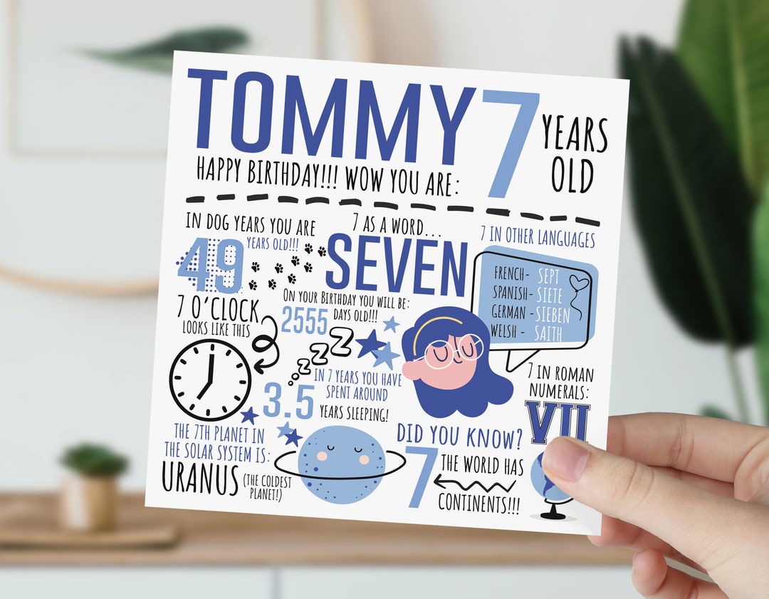 Personalised 7th Birthday Card for Boy 7th Birthday Card for Son ...