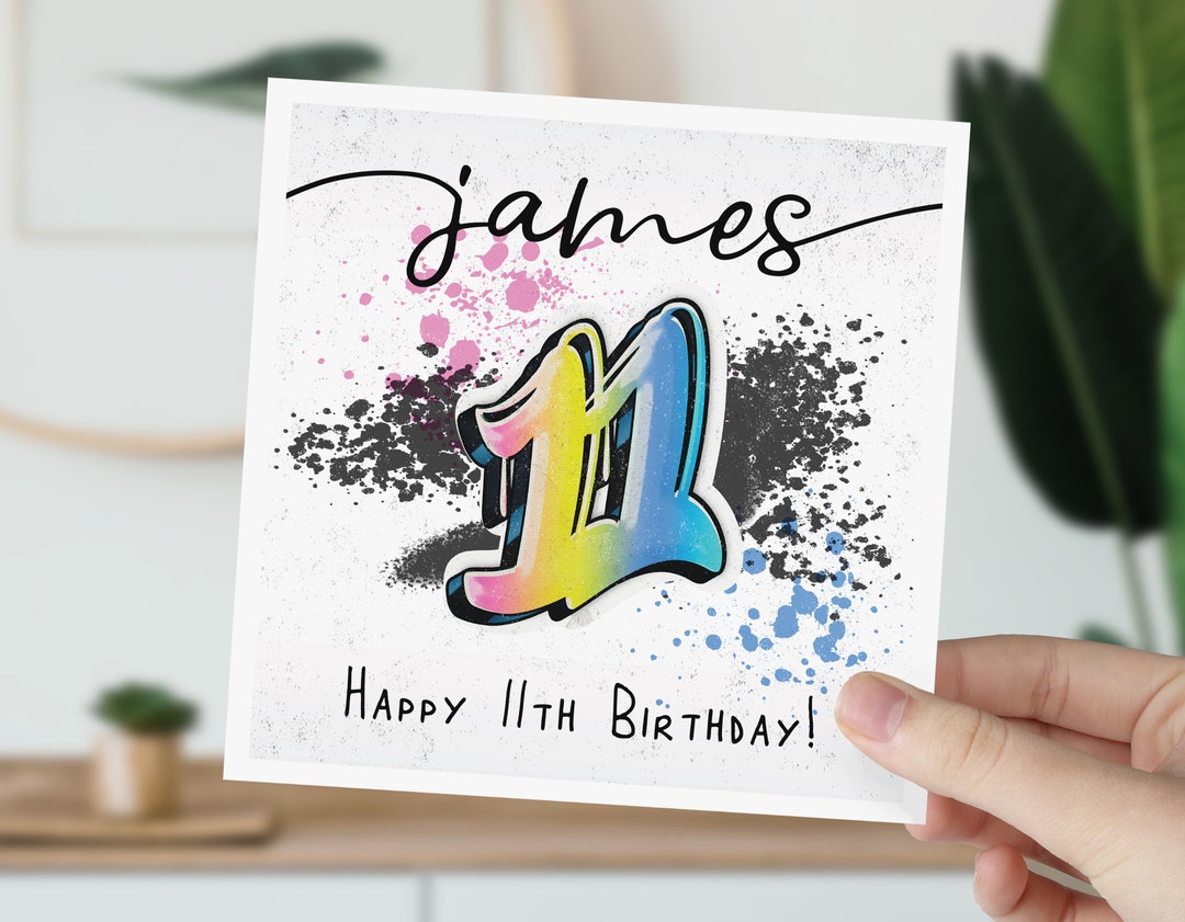 Personalised 11th Graffiti Birthday Card 11th Birthday Girl, Boy Card ...