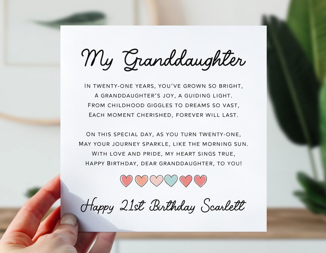 21st Birthday Card for Granddaughter | Grandaughter 21st Birthday Card ...