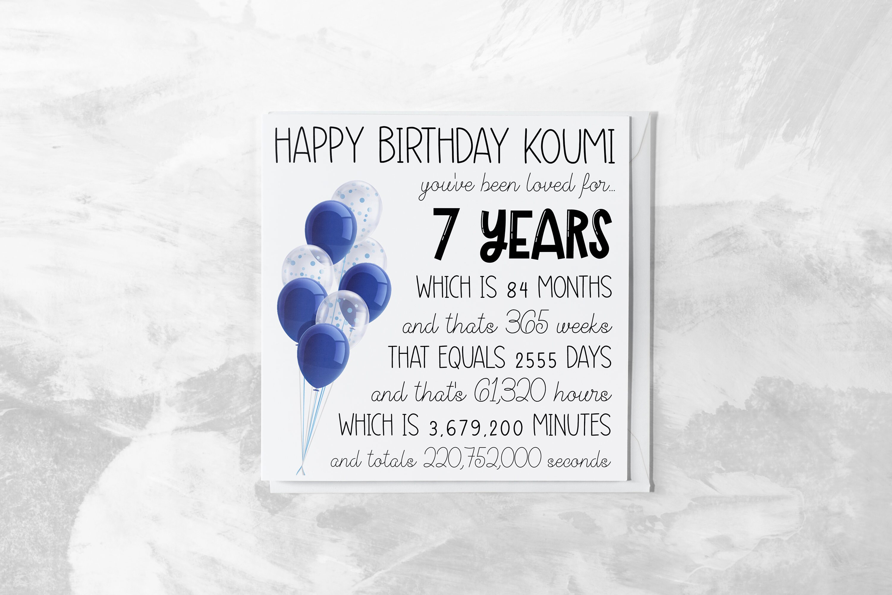 Personalised 7th Birthday Card 7 Year Old Balloon Card - Etsy