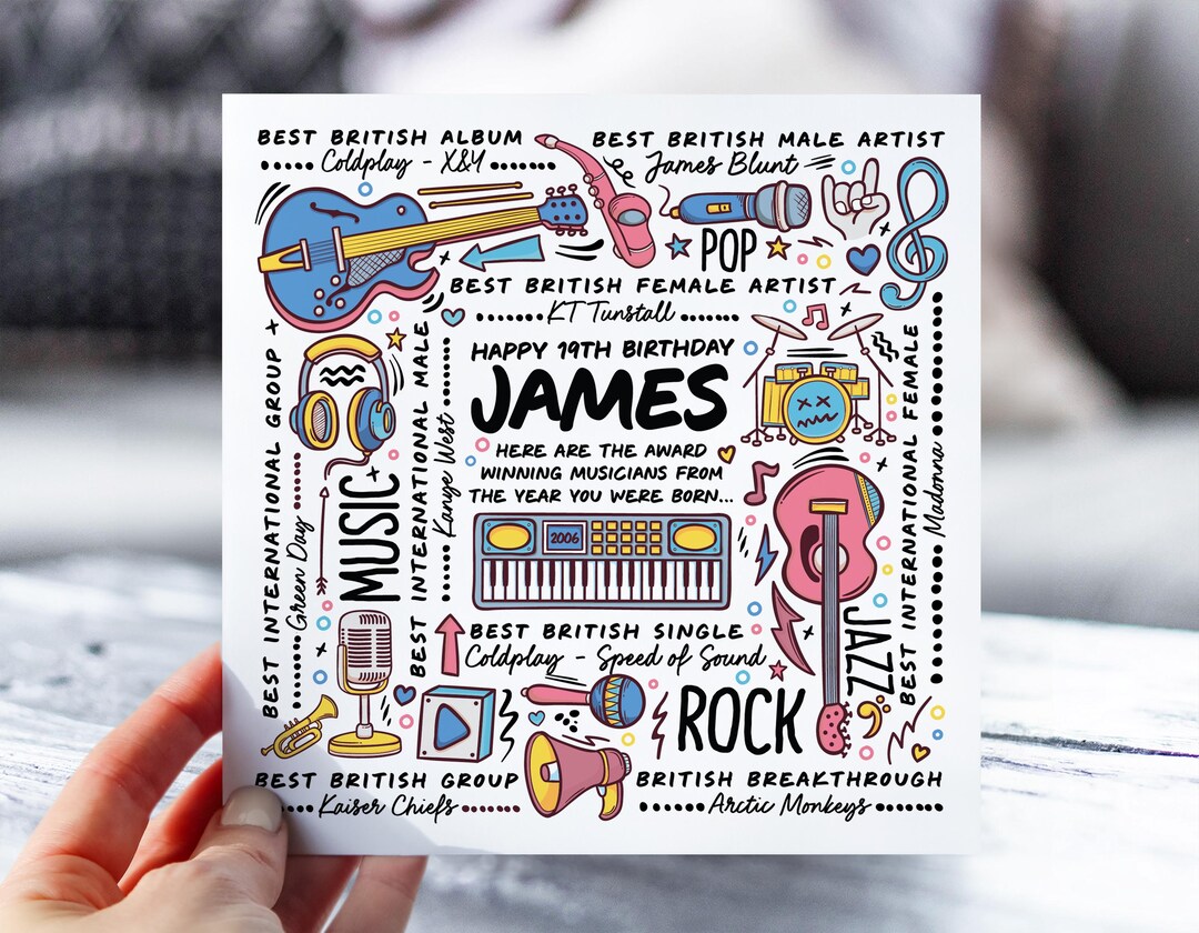 Personalised 19th Music Birthday Card | 2006 Facts Card for Son ...