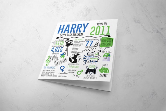 Personalised 11th Birthday Card for Him Born in 2011 - Etsy