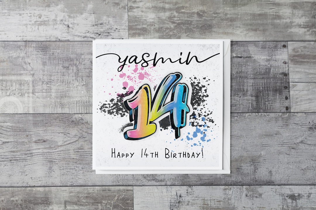 Personalised 14th Graffiti Birthday Card 14th Birthday Girl, Boy Card ...