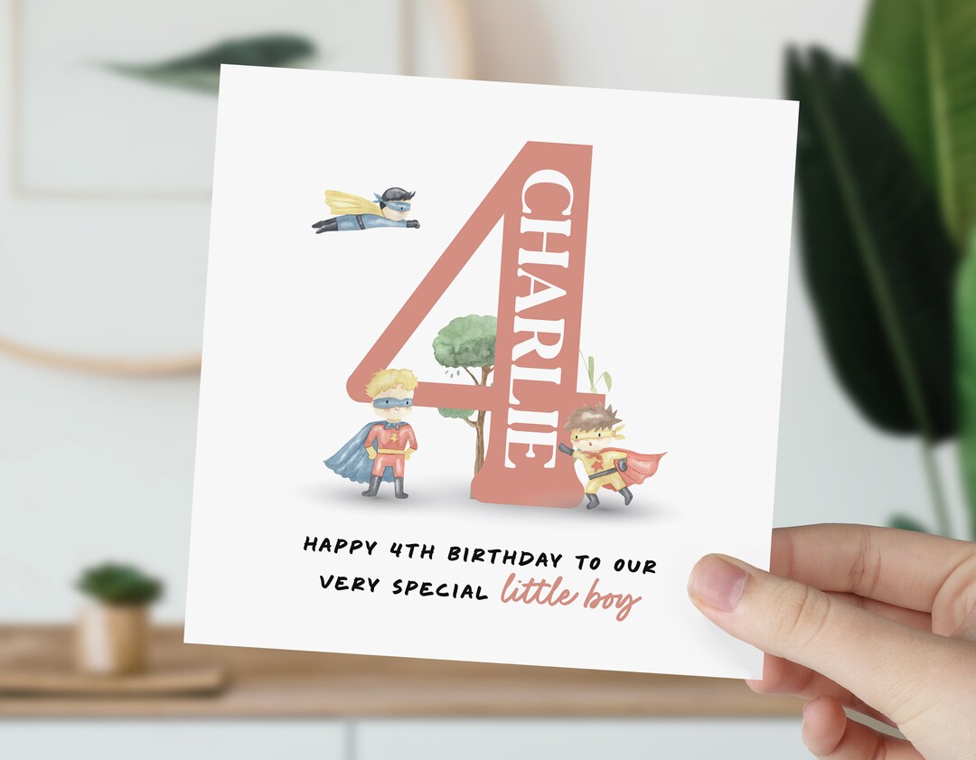4th Birthday Card for Little Boy, Son, Nephew, Grandson, Godson | Cute ...