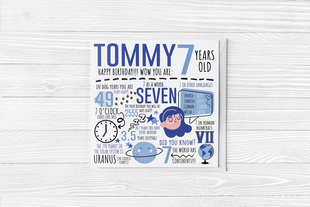 Personalised 7th Birthday Card for Boy 7th Birthday Card for Son ...
