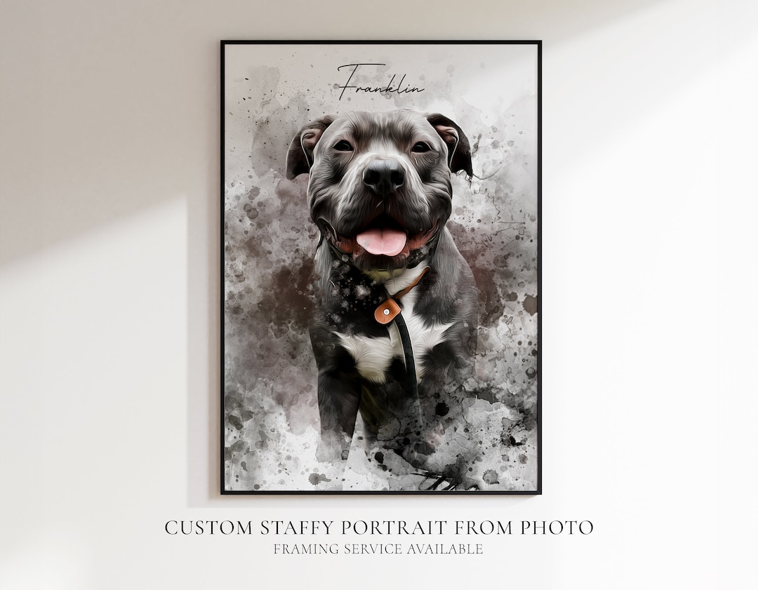 Custom Watercolour Staffie Print Personalised Staffy Gift Pet Portrait ...