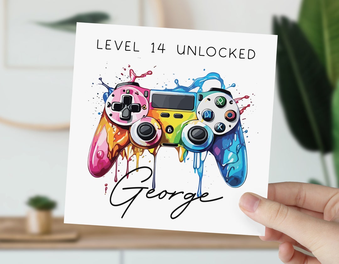 14 Year Old Gaming Birthday Card Level Unlocked Greetings Card PS5 Card for Him, Her Any Age ...