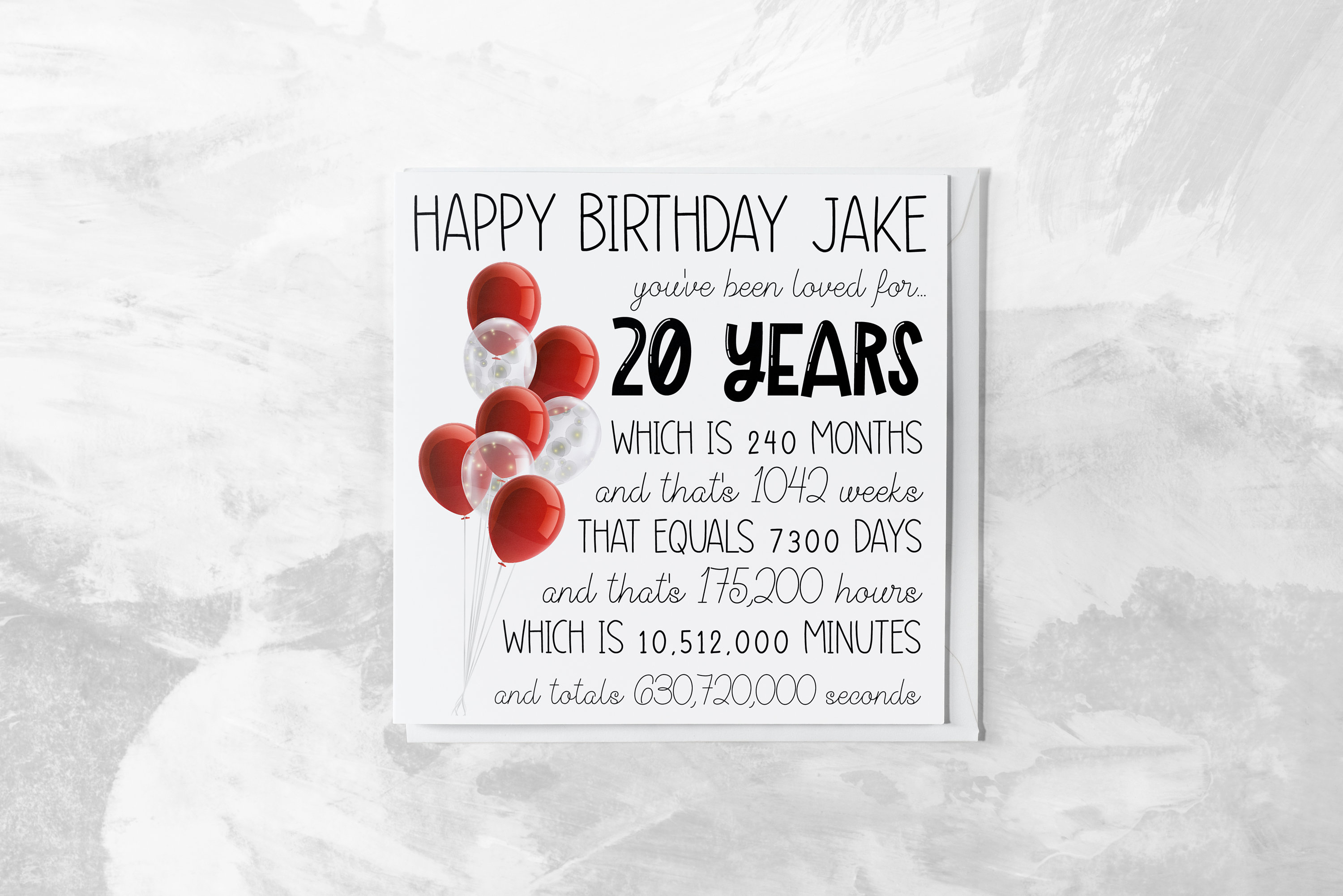 Personalised 20th Birthday Card 20 Year Old Balloon Card - Etsy