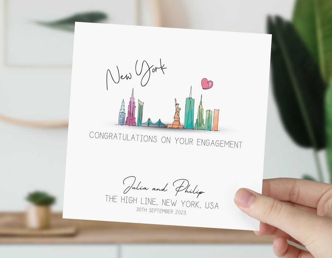 New York Engagement Card | Engaged in USA Skyline | Congratulations on ...