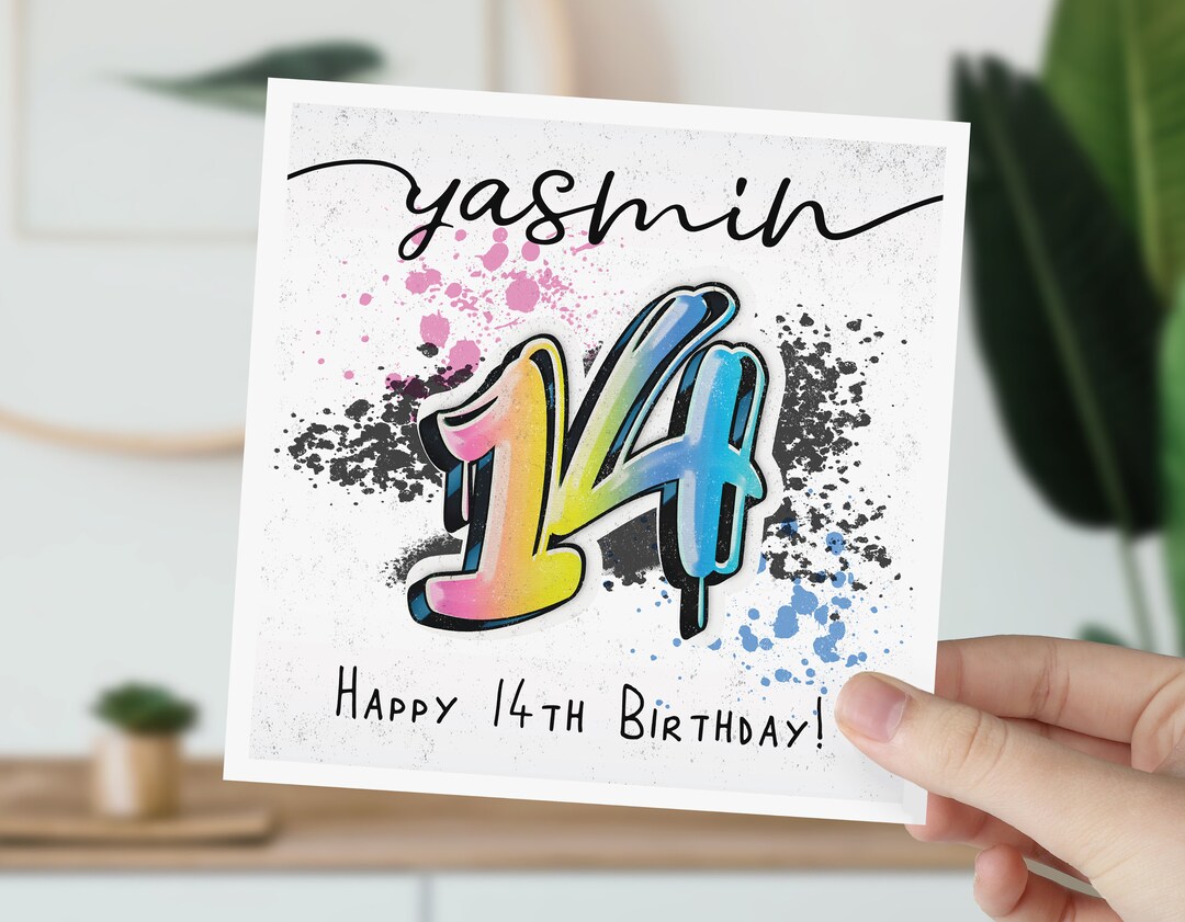 Personalised 14th Graffiti Birthday Card 14th Birthday Girl, Boy Card ...