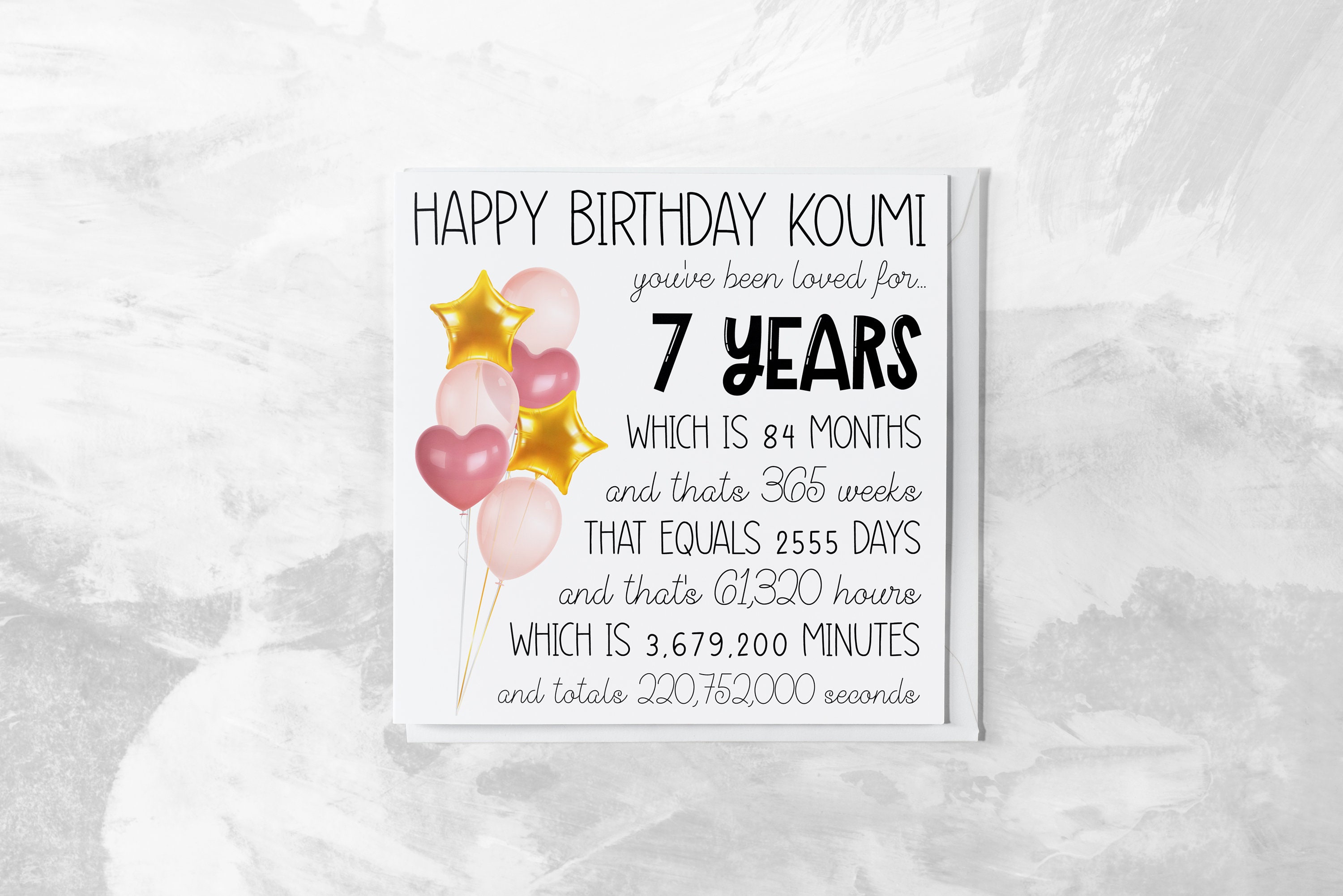 Personalised 7th Birthday Card 7 Year Old Balloon Card - Etsy UK