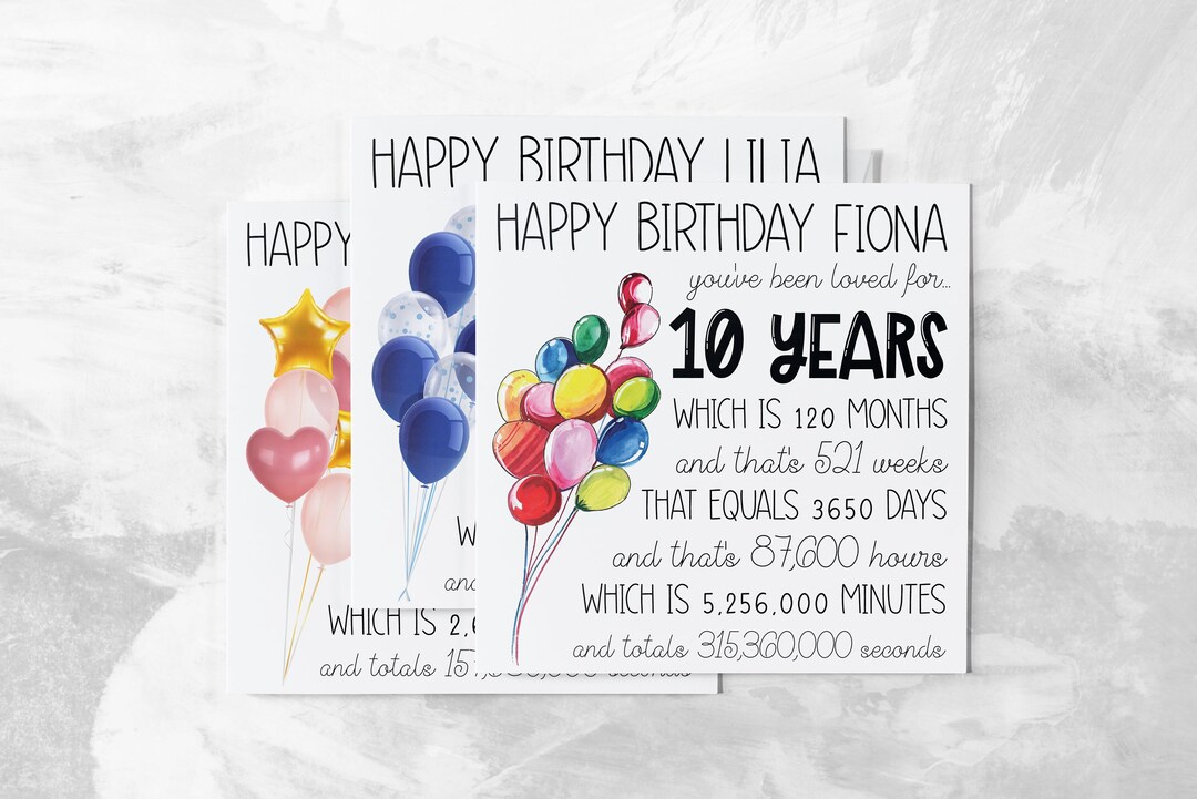 Personalised 10th Birthday Card 10 Year Old Balloon Card - Etsy