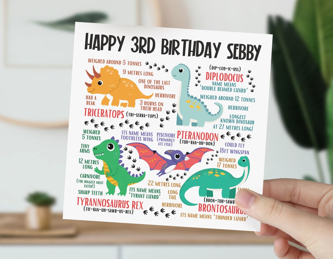 Dinosaur Fact 3rd Birthday Card | Fun Fact Card for Son, Grandson ...