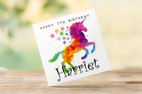 7 Year Old Rainbow Unicorn Birthday Card Card for 7 Year Old - Etsy