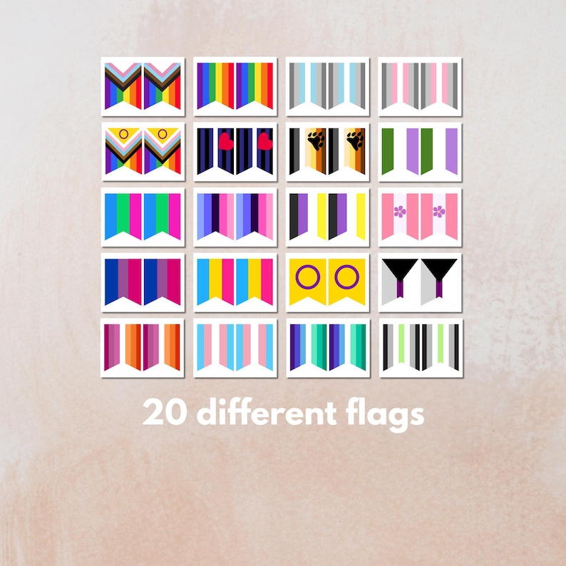 Printable Pride Banner: 20 LGBTQIA+ Flags, DIY Pride Month Decor (PDF ...