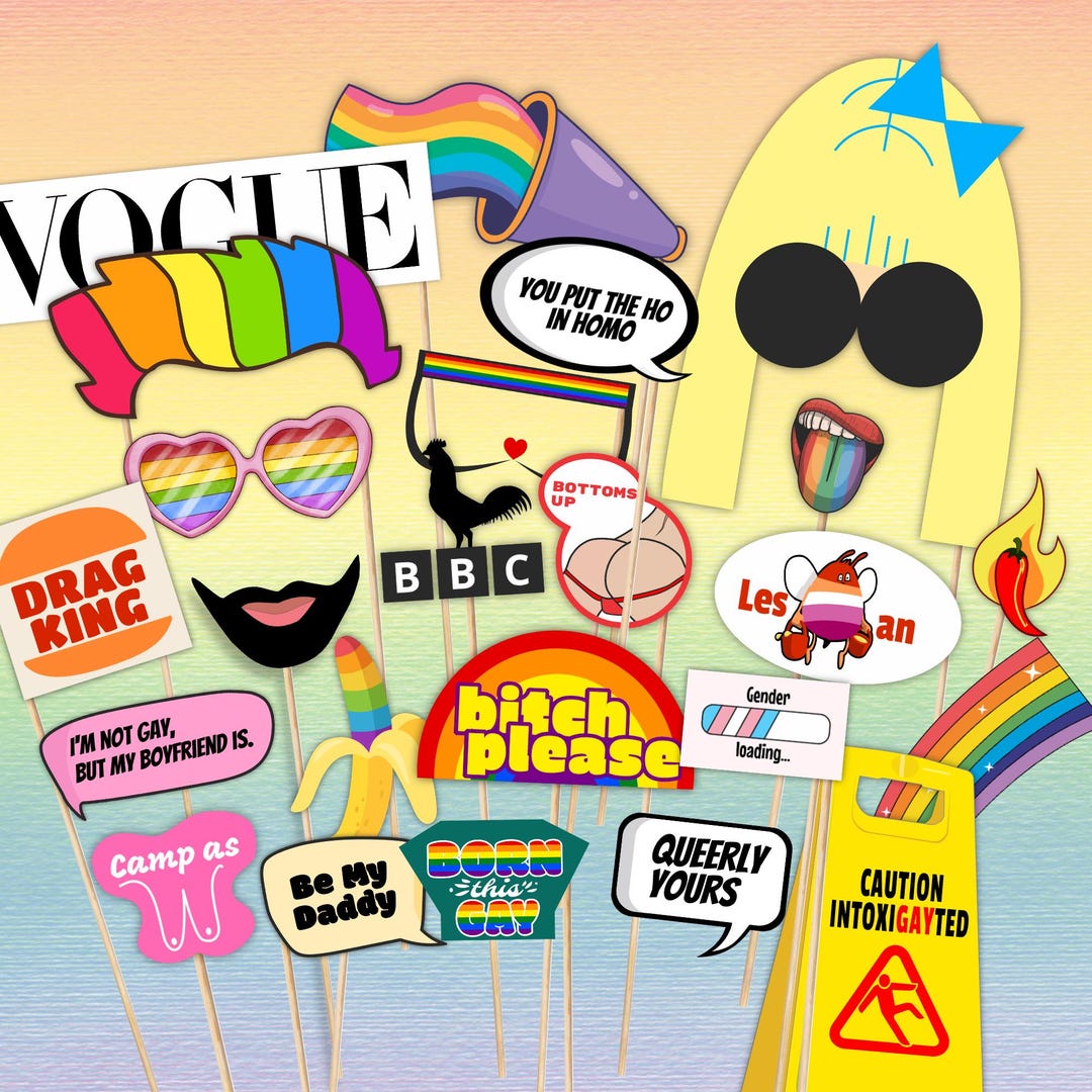 Printable Pride Photobooth Props for Adults, Funny LGBTQIA+ Party ...