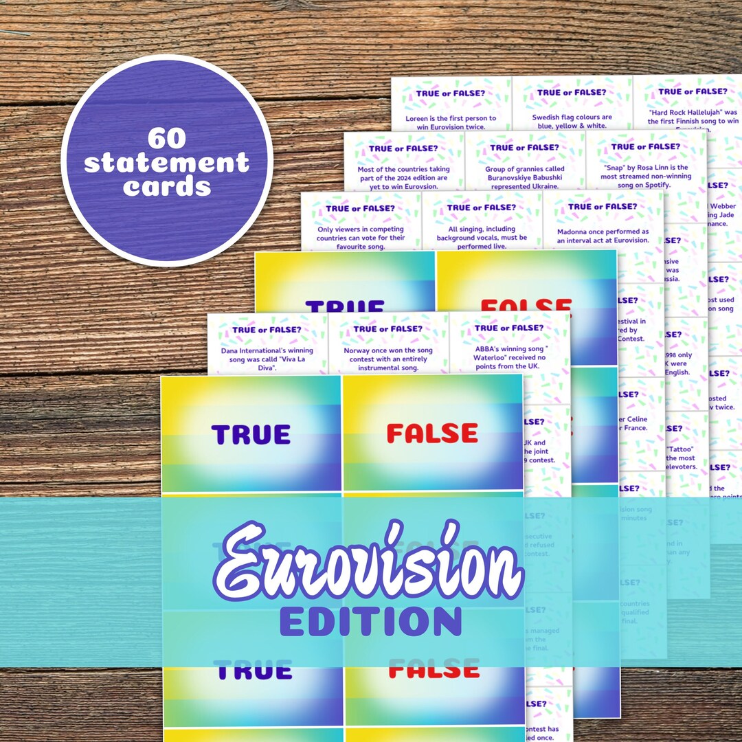 Eurovision True or False Printable Party Game With 60 Fun and ...