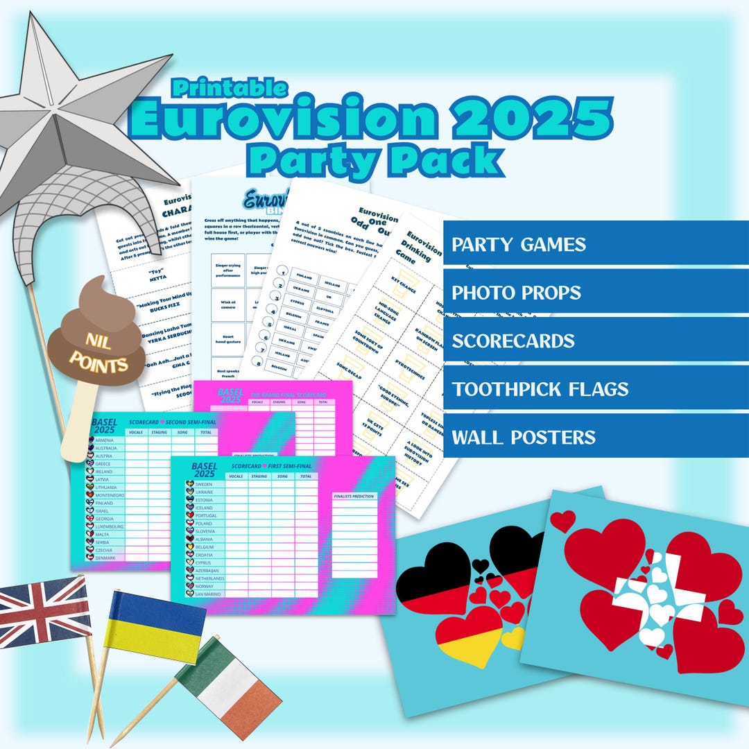 Eurovision 2025 Party Pack: Printable Games, Flags, Props, Scorecards ...
