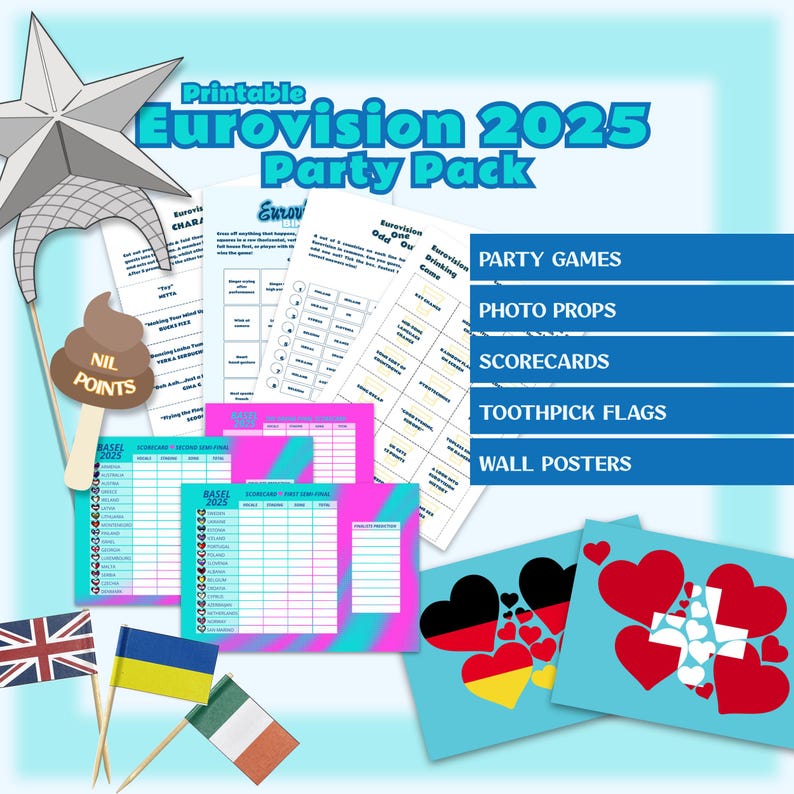 Complete Eurovision 2025 Party Pack With Printable Games, Flags, Photo ...