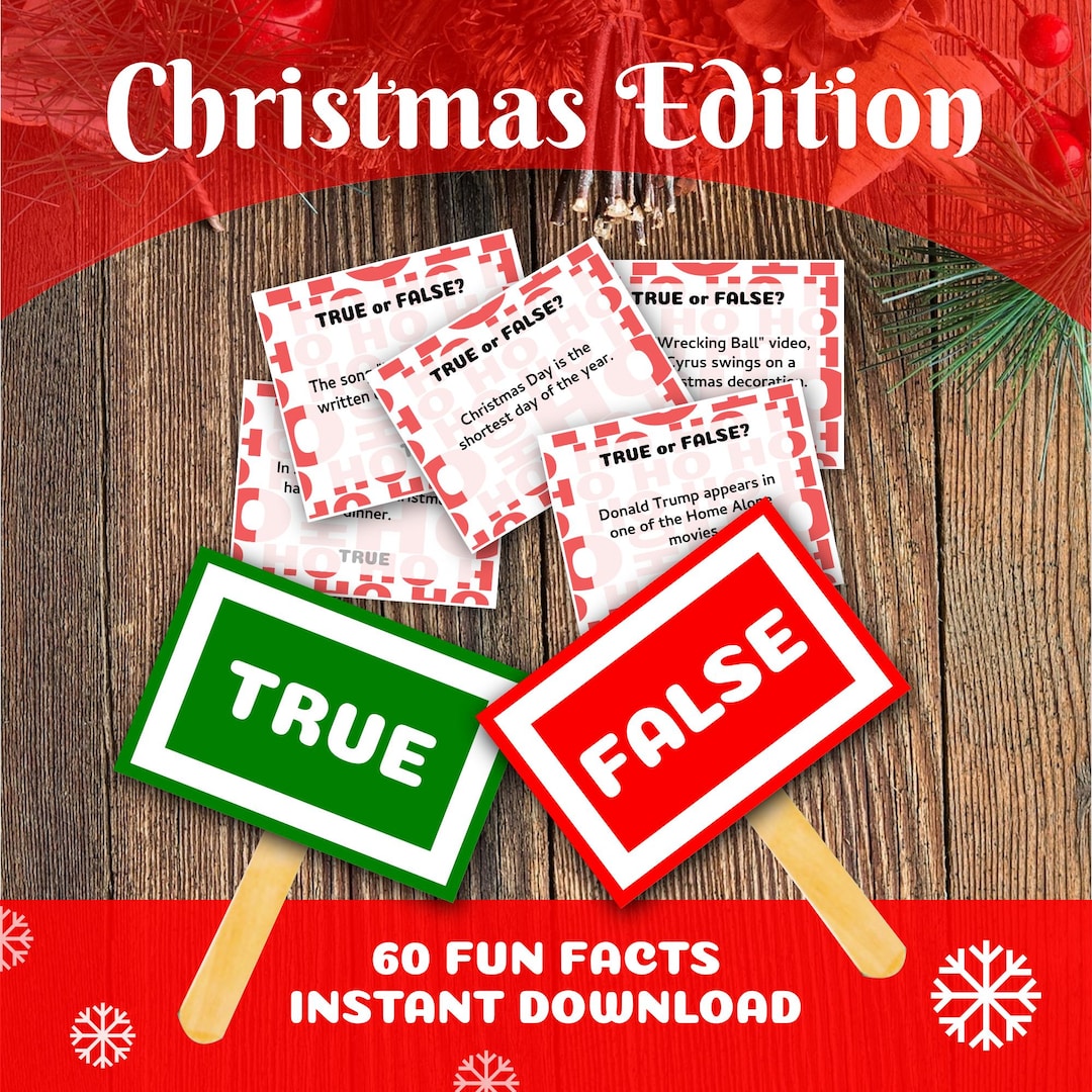Printable Christmas True or False Game With 60 Statement Cards: Family ...