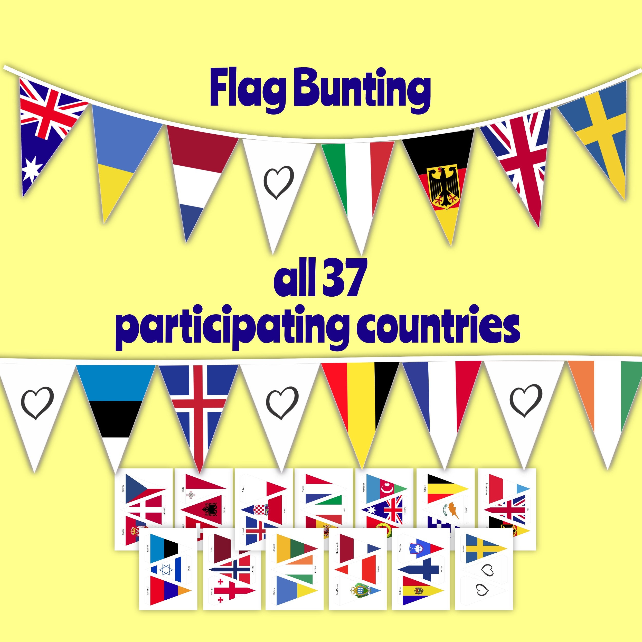 Printable Eurovision Party Decorations Bundle Flag Bunting, Cupcake ...