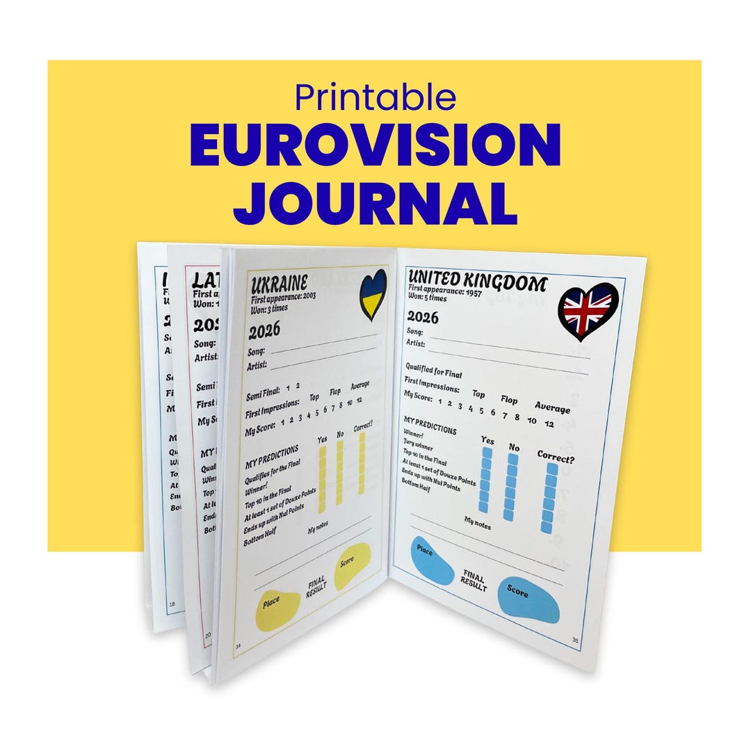 Printable 2026 Eurovision Journal, Personal Scorecards and Prediction ...