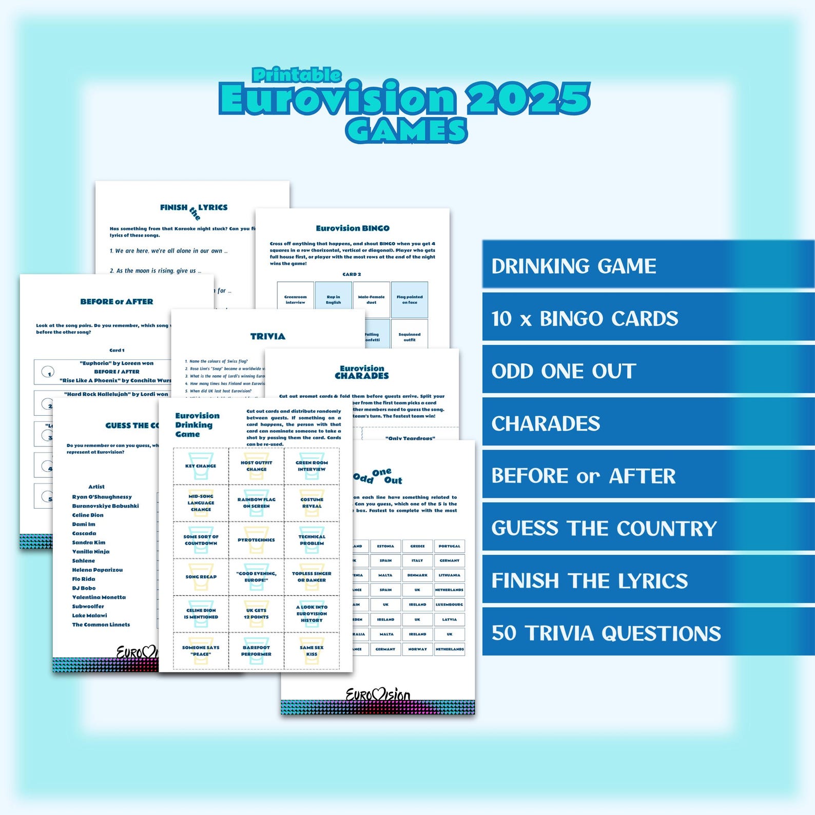 Eurovision 2025 Party Pack: Printable Games, Flags, Props, Scorecards ...