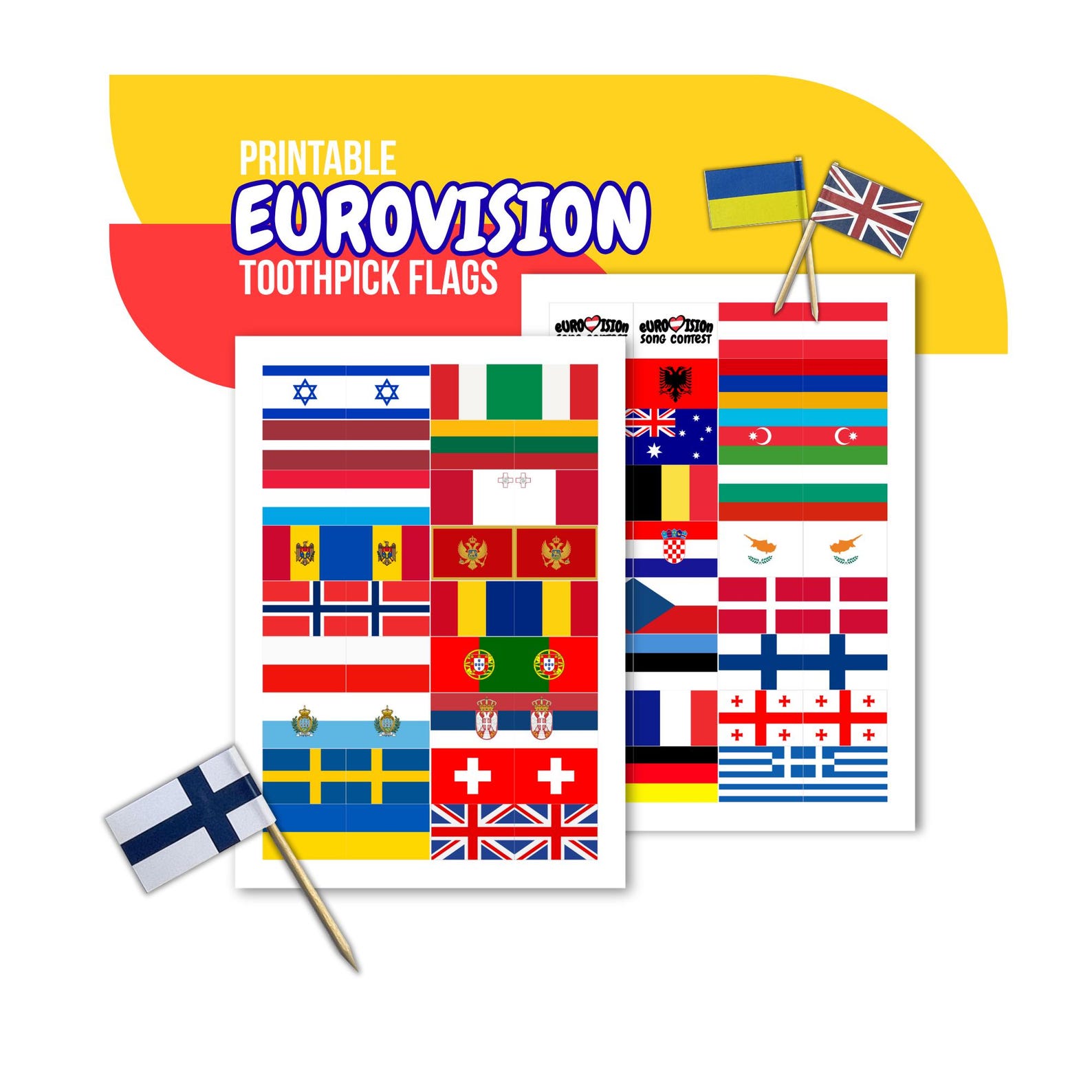 2026 Eurovision Printable Toothpick Flags and Cupcake Toppers (digital ...