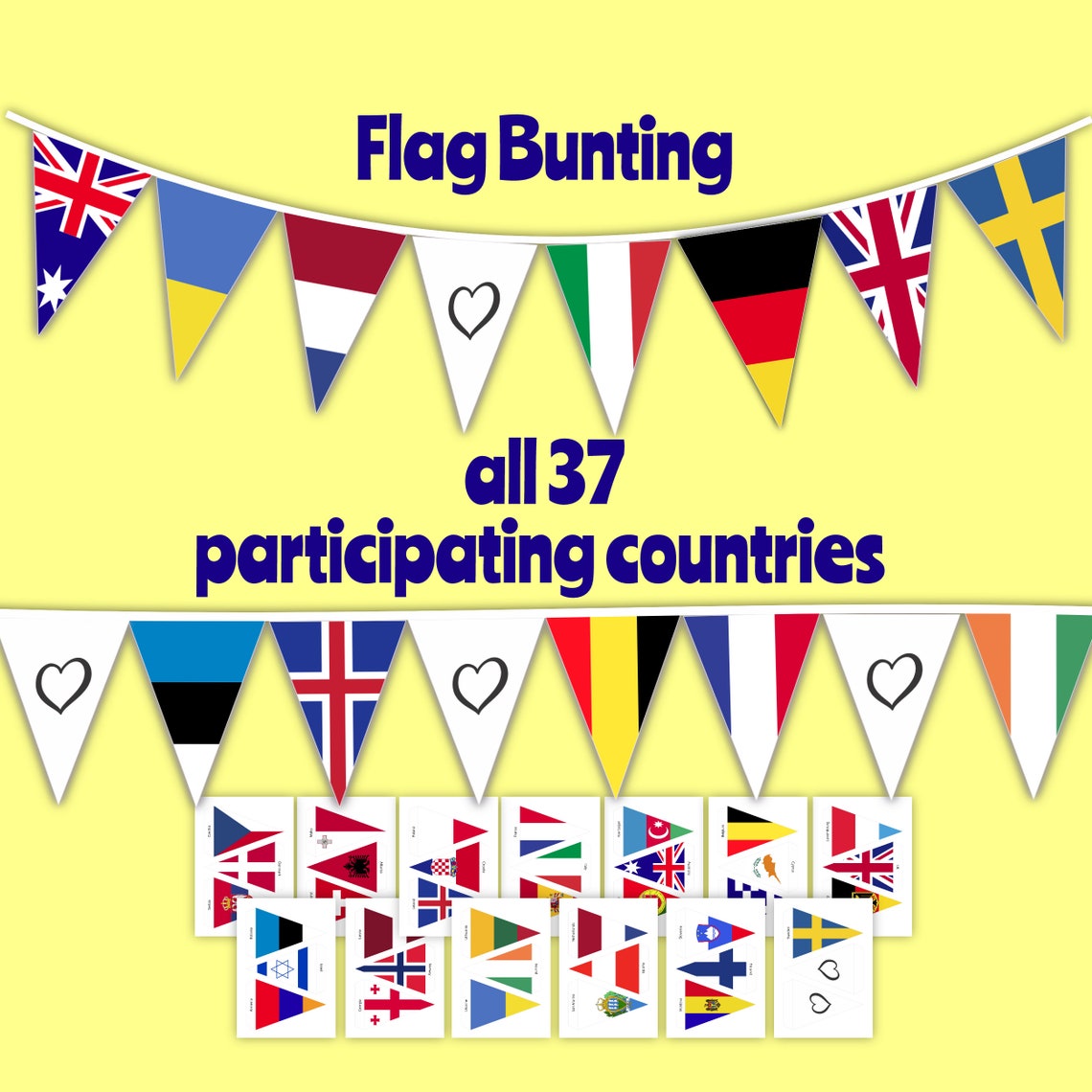 Printable 2025 Eurovision Party Decorations Bundle - Flag Bunting ...