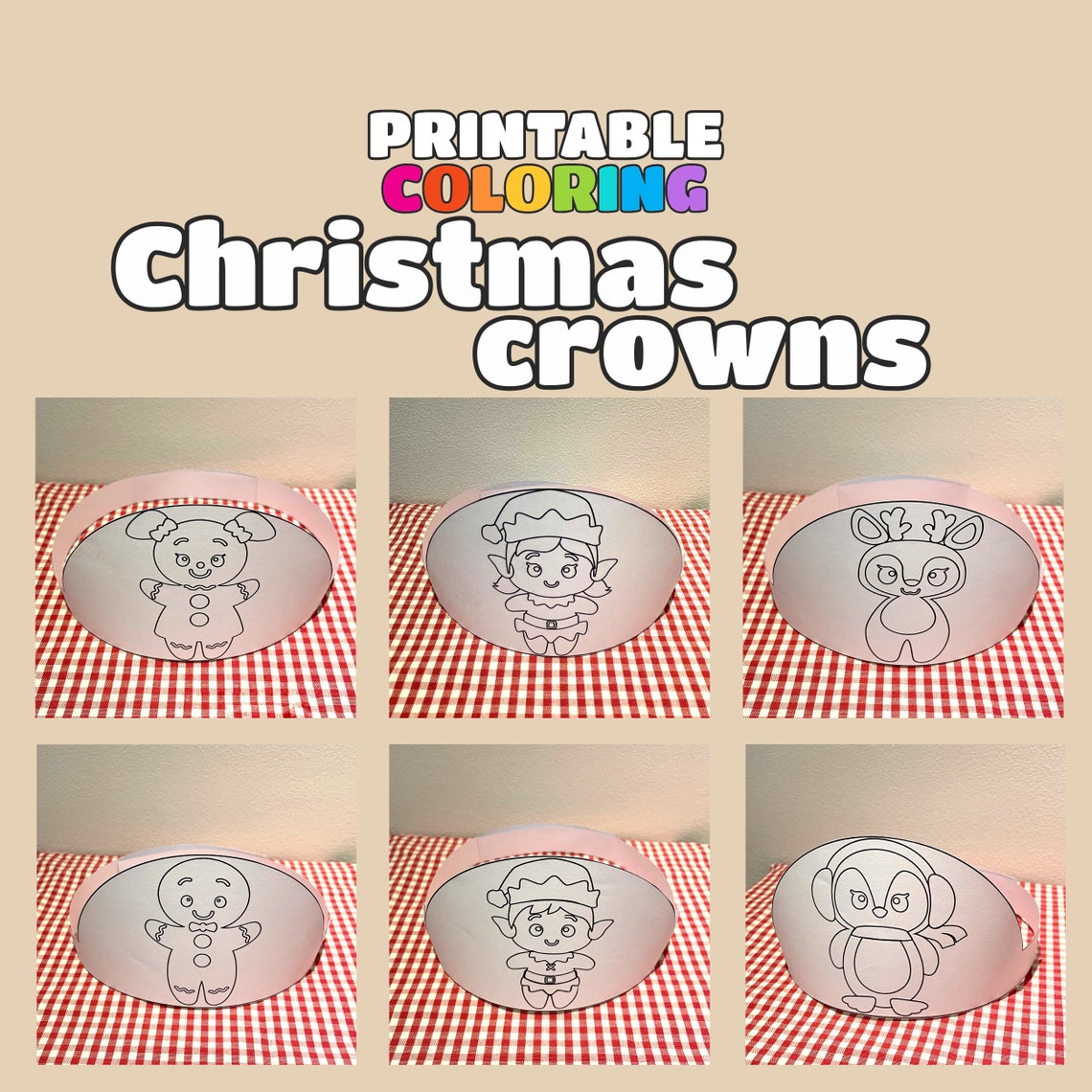 Printable Colouring Christmas Crowns for Kids Paper Craft Activity DIY ...
