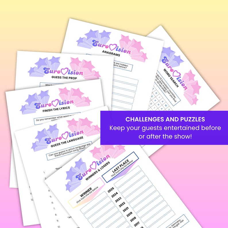 Eurovision 2026 Party Games Pack: Printable Bingo Cards, Sweepstakes ...