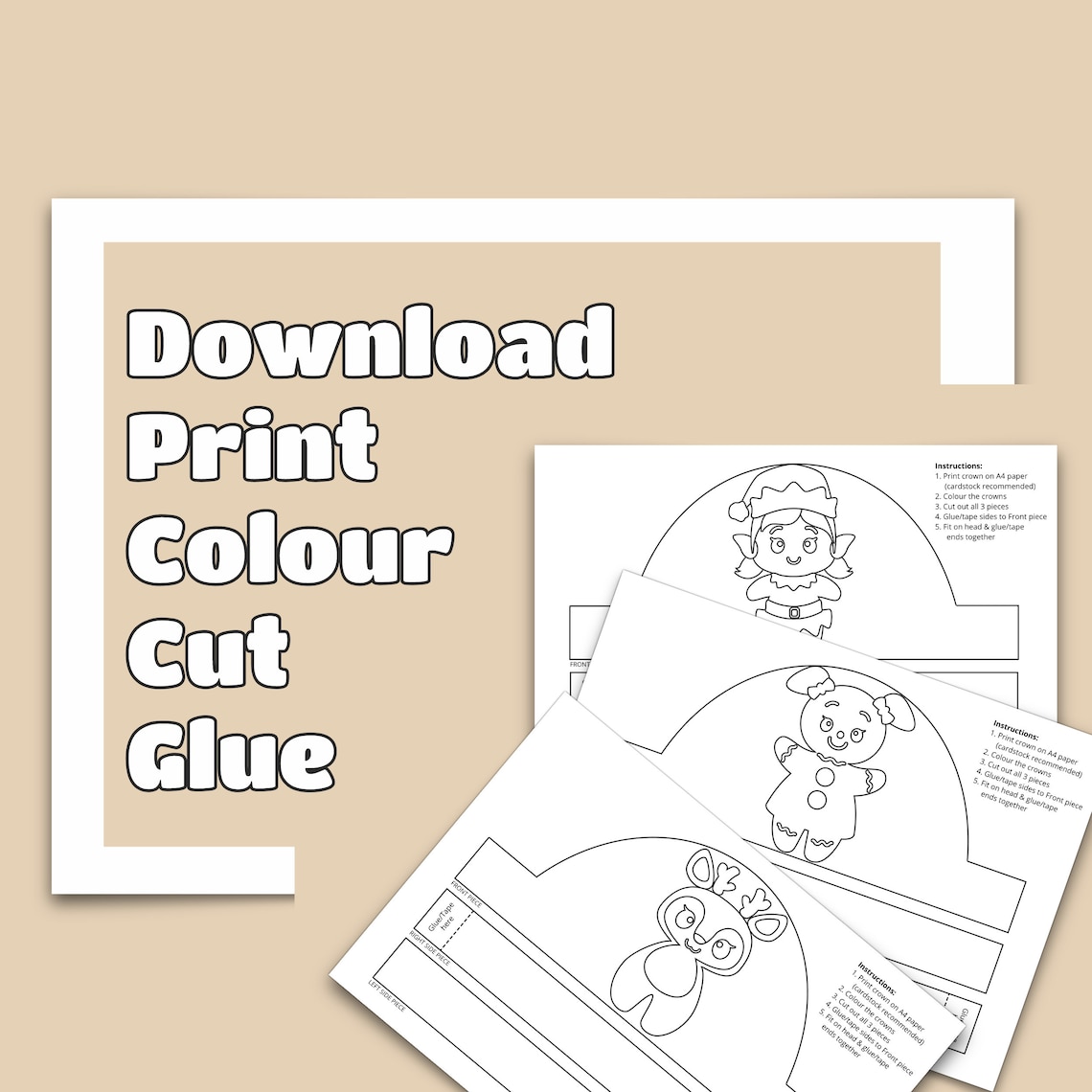 Printable Colouring Christmas Crowns for Kids Paper Craft Activity DIY ...