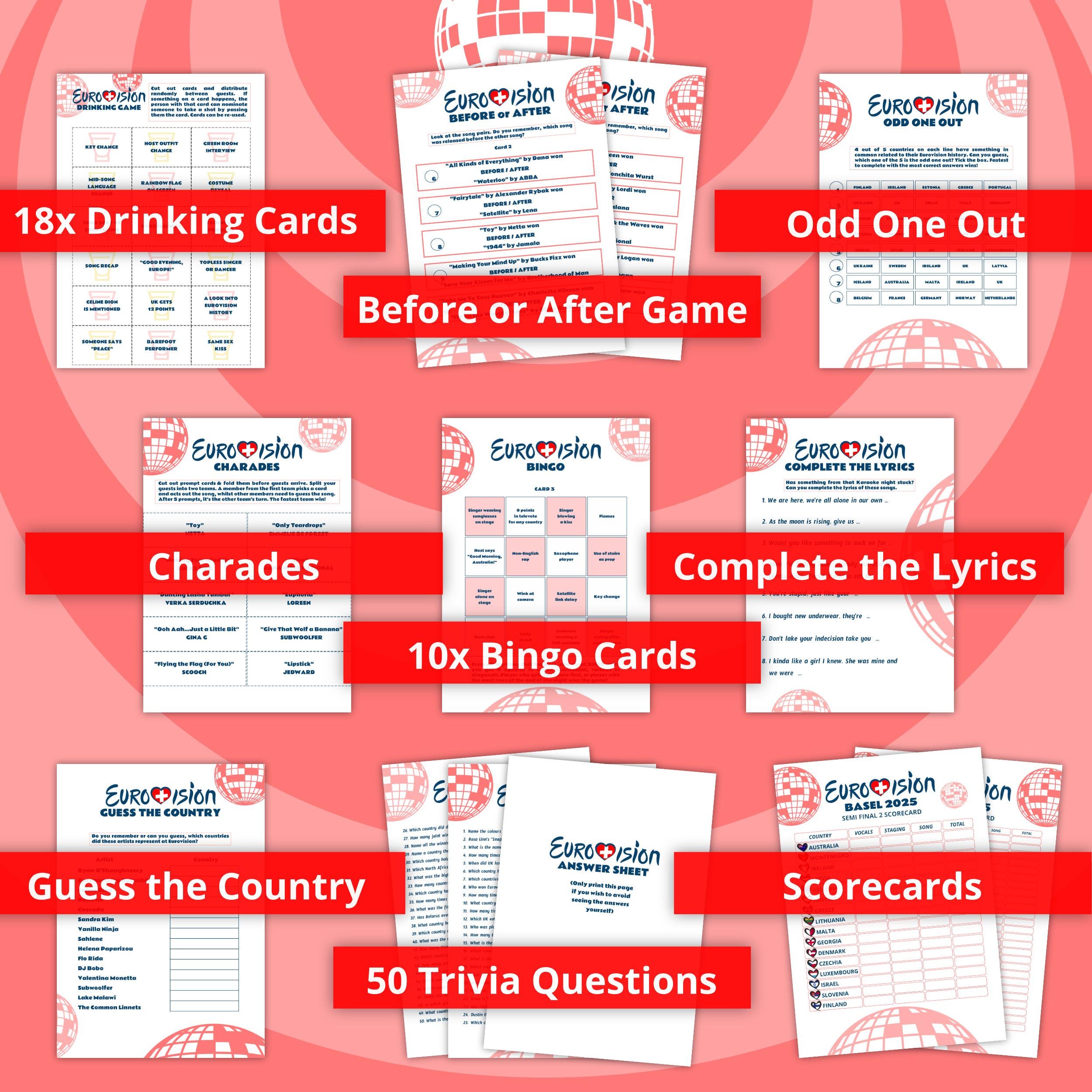 Eurovision Party Games Bundle - Printable Game Night Pack With 9 ...