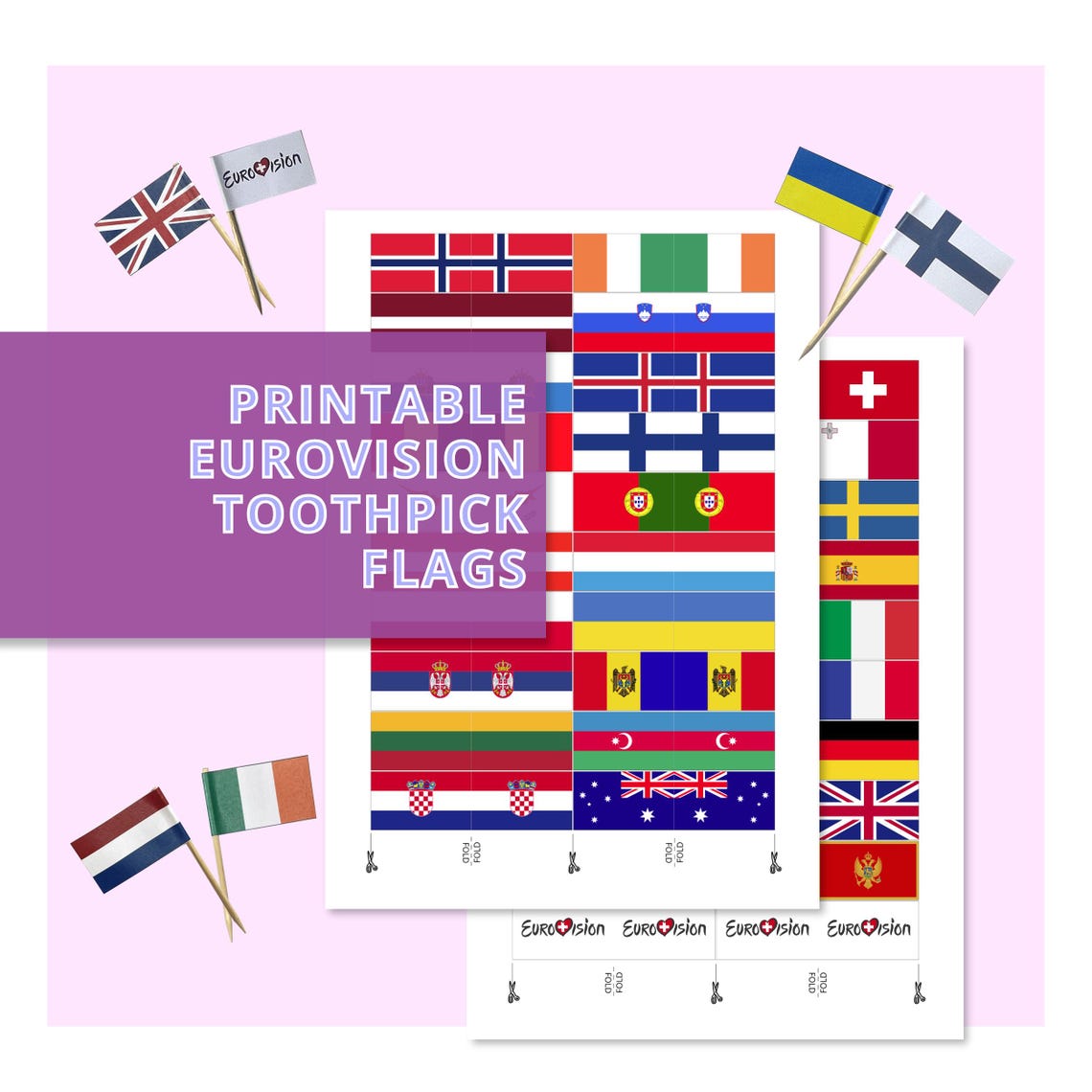 Eurovision Flag Cupcake Toppers - 37 Printable European Toothpick Flags ...
