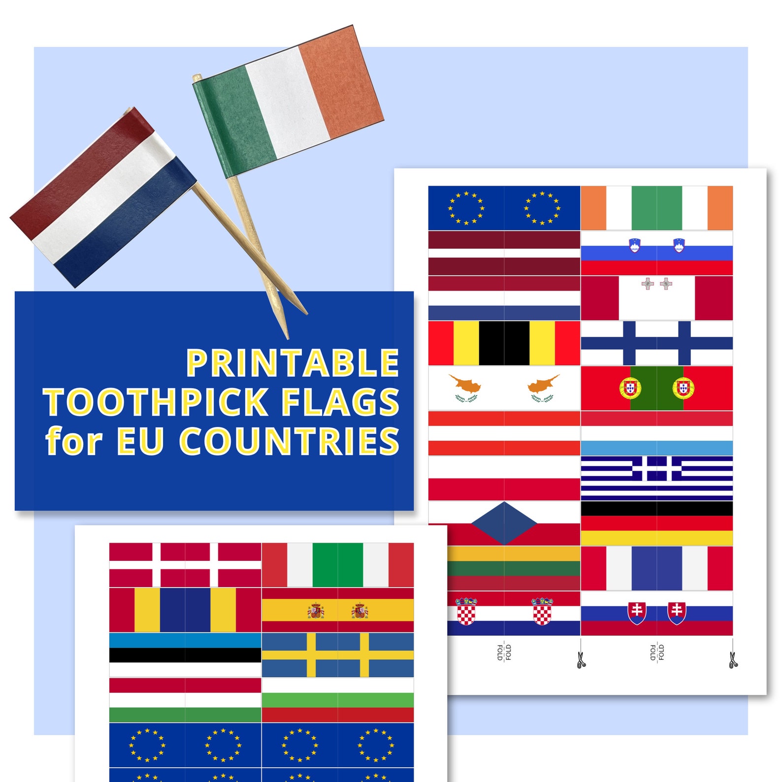 Toothpick Flags for EU Countries - Printable Flags for All 27 Member ...