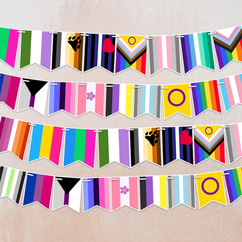 Printable Pride Banner: 20 LGBTQIA+ Flags, DIY Pride Month Decor (PDF ...