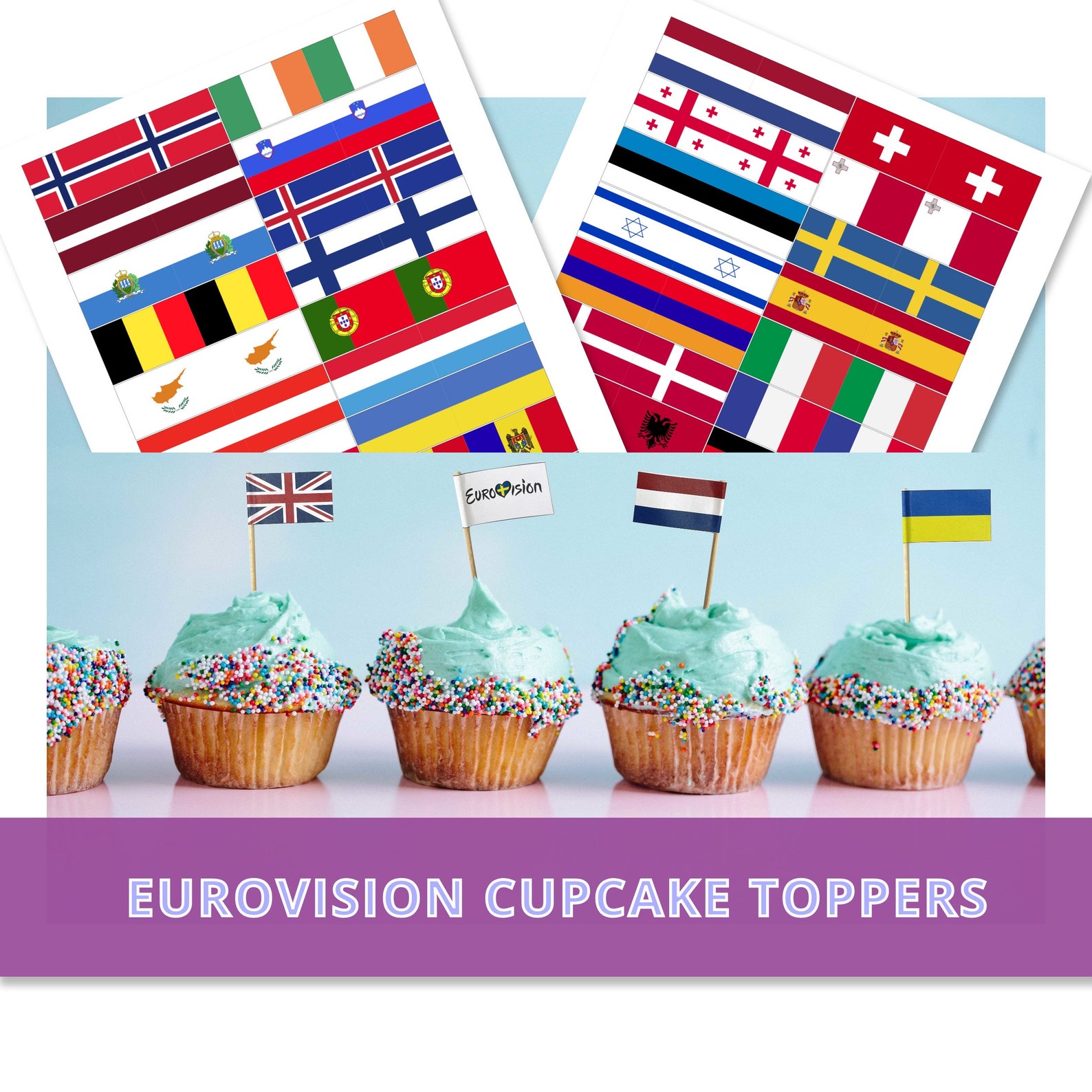 Eurovision Flag Cupcake Toppers - 37 Printable European Toothpick Flags ...