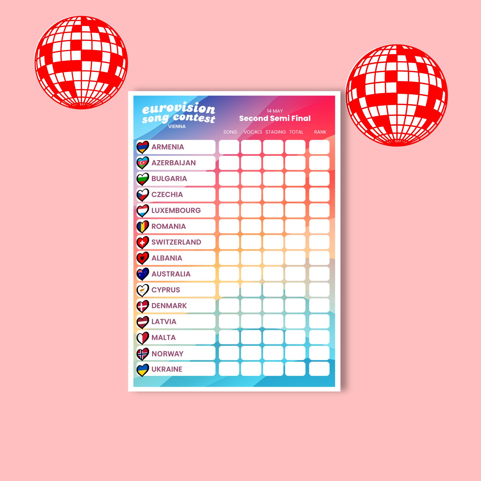 2026 Eurovision Scorecards, Printable Party Essential for Watching the ...