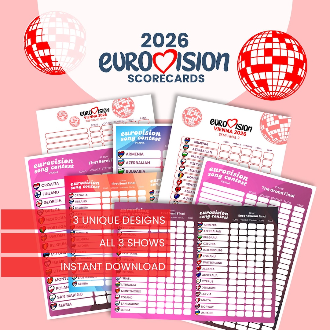 2026 Eurovision Scorecards, Printable Party Essential for Watching the ...